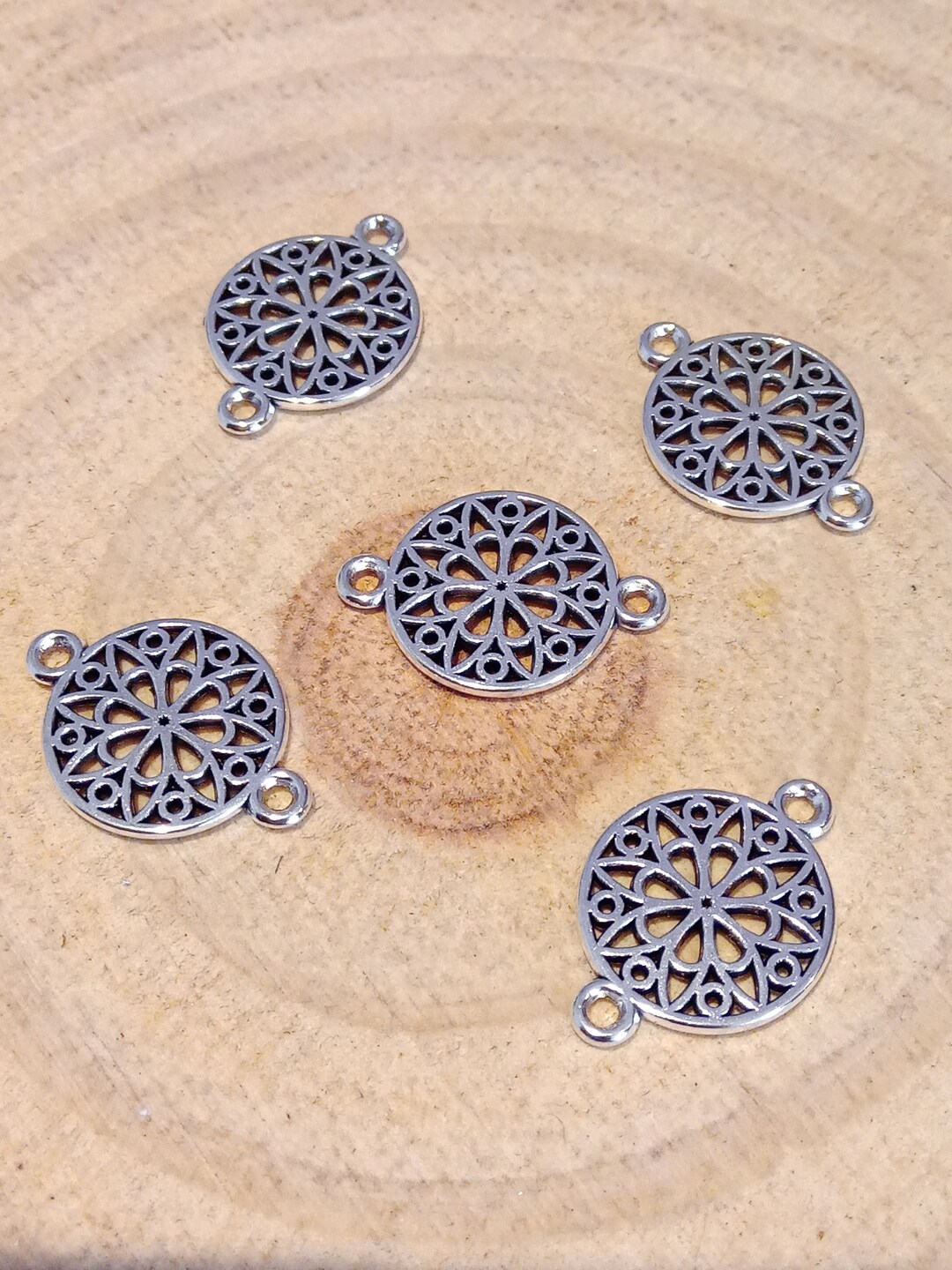 Set of 5 Round Antique Silver Connectors - Etsy