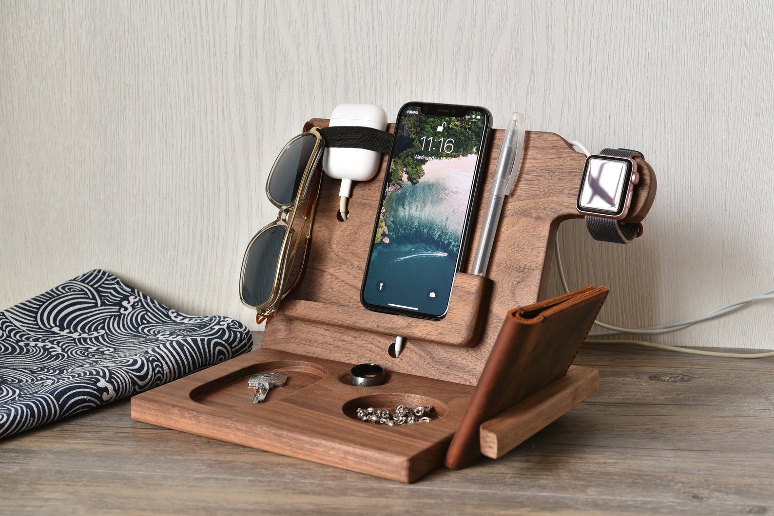 Wood Docking Station, Multi Device Charging Station, Apple Watch Stand ...