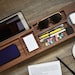 Black Walnut Wood Desk Organizer With Wireless Charger, Personalized ...