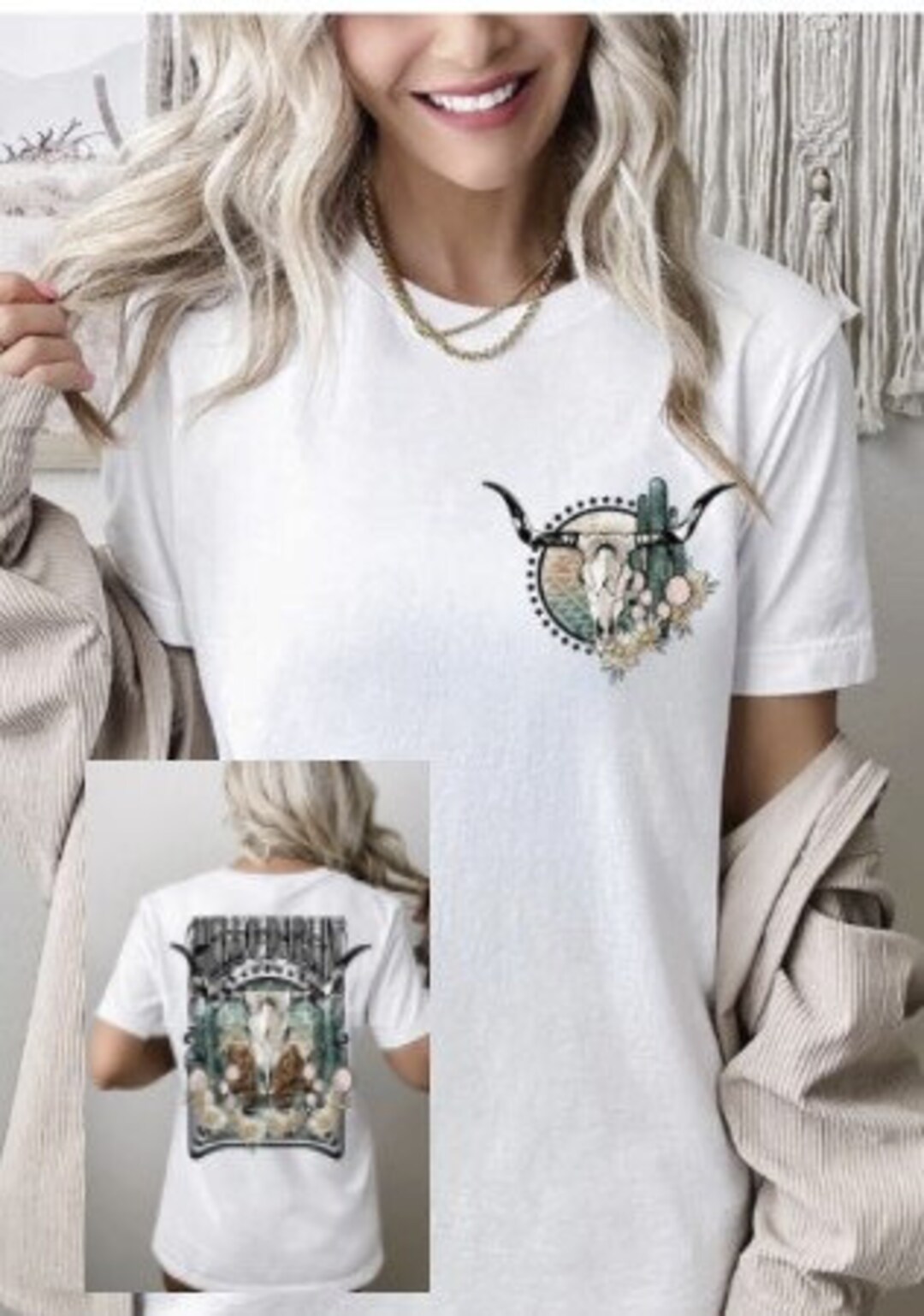 Women's HELLO DARLIN' Graphic Tee T-shirt Western Skull BOHO Desert ...