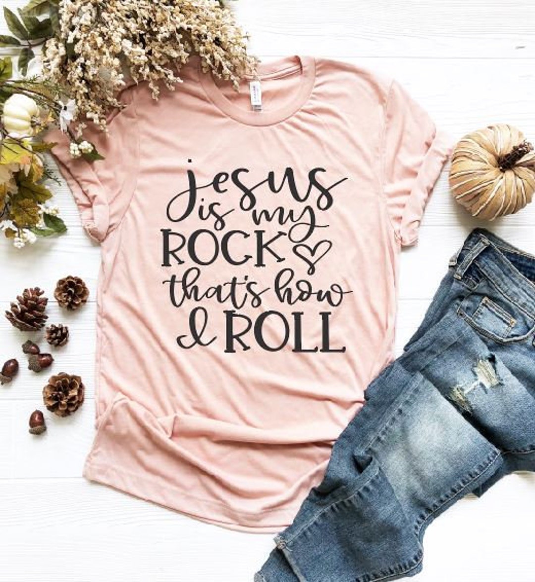 Women's JESUS IS My ROCK Tee Inspirational Faith Religon Christian T ...