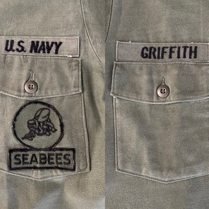 Authentic 70s Us Navy Seabees Og-107 Fatigue Shirt – Vietnam Era ...