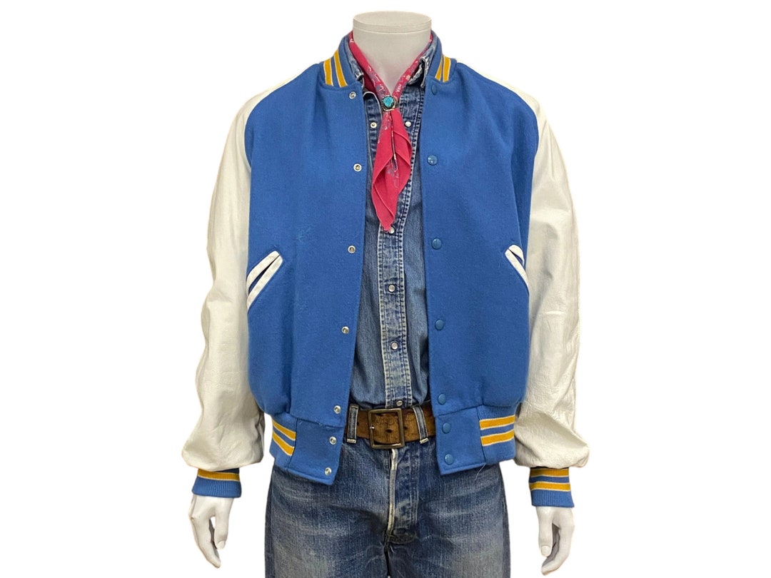 Vintage 90s Varsity Jacket With Leather Sleeves | Classic Letterman ...