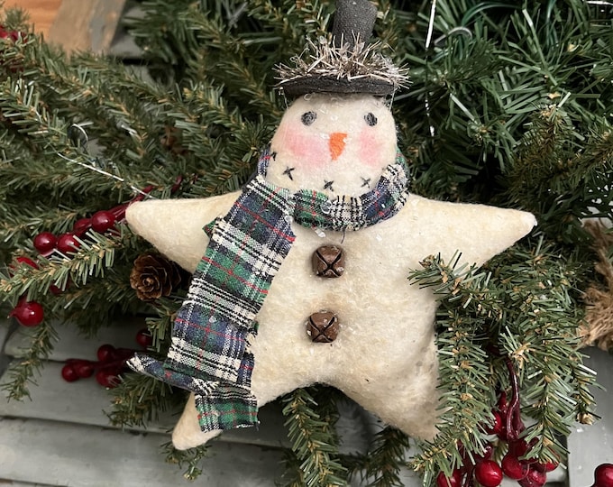 Snowman Christmas Ornament Primitive Star Snowman Ornie Country ...