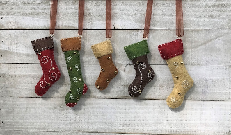 DIY, Christmas Ornament Kit, Makes 5 Mini Stockings, Felt Embroidery ...