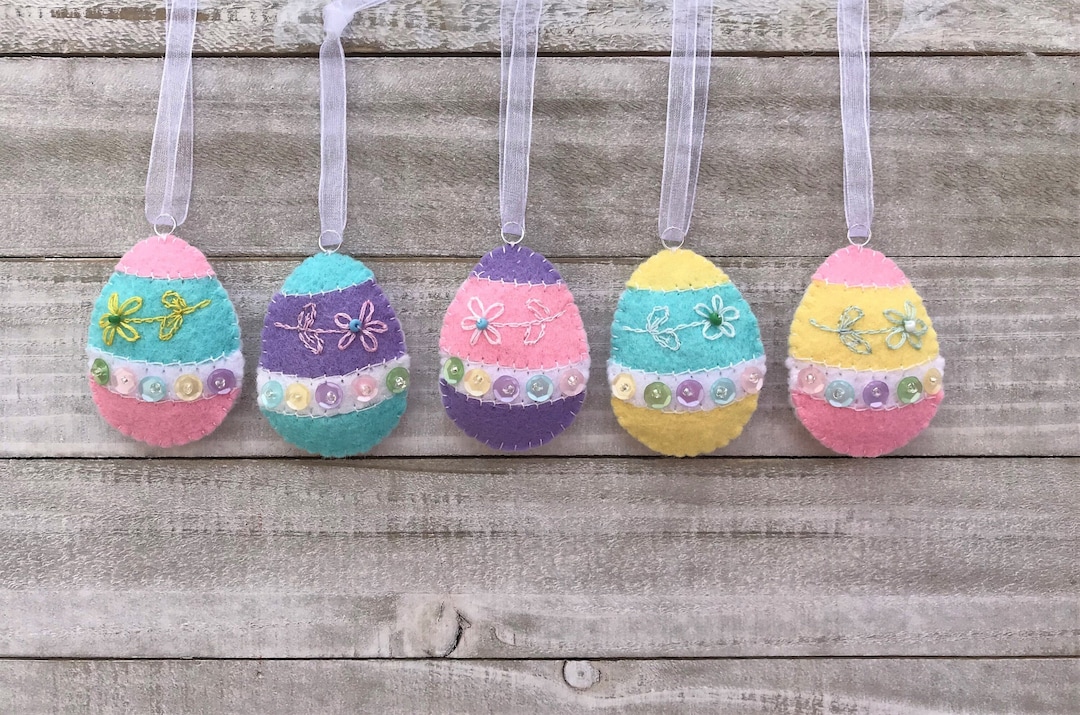 DIY Craft Kit, Miniature Easter Egg Ornaments, Felt Embroidery Kit ...