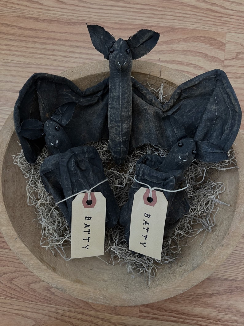 Primitive Halloween Bat, Handmade Hanging Fall Decor, Bat Ornies, Bowl ...
