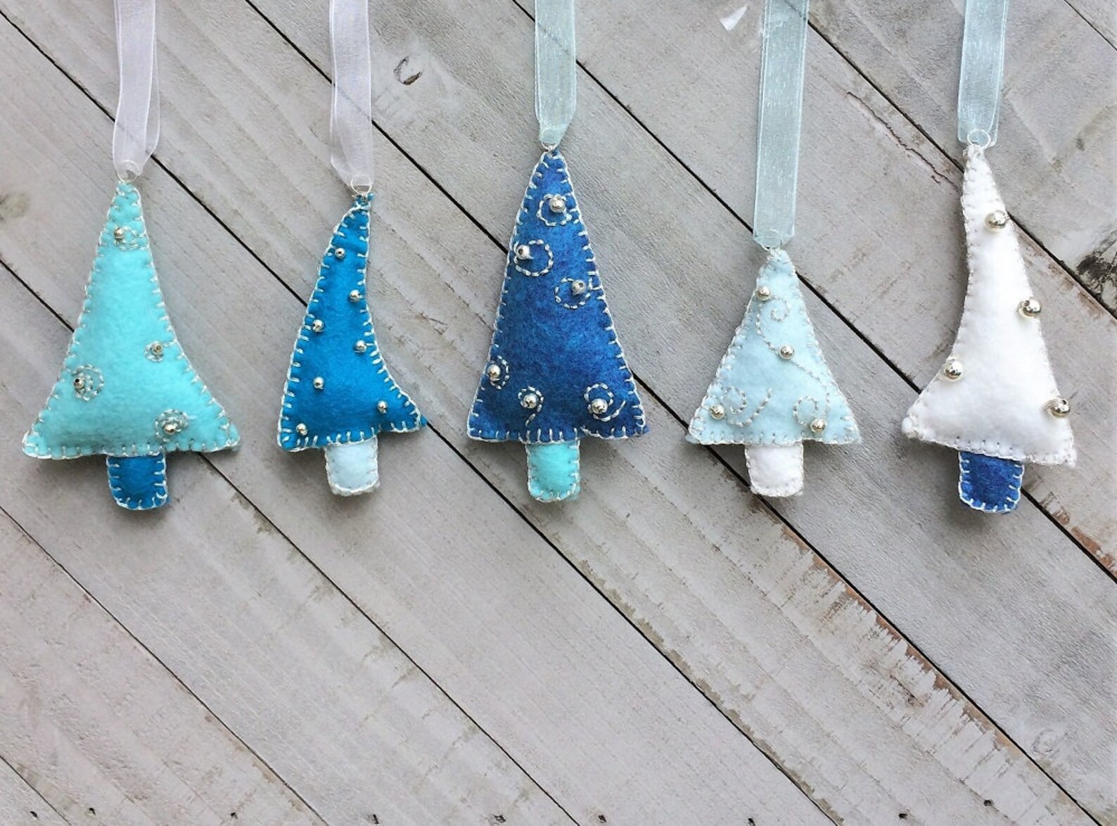 Christmas Ornament Kit DIY Makes 5 Mini Trees Blue Silver - Etsy