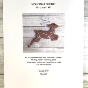 DIY Kit Christmas Gingerbread Reindeer Ornament Wool Felt Embroidery ...