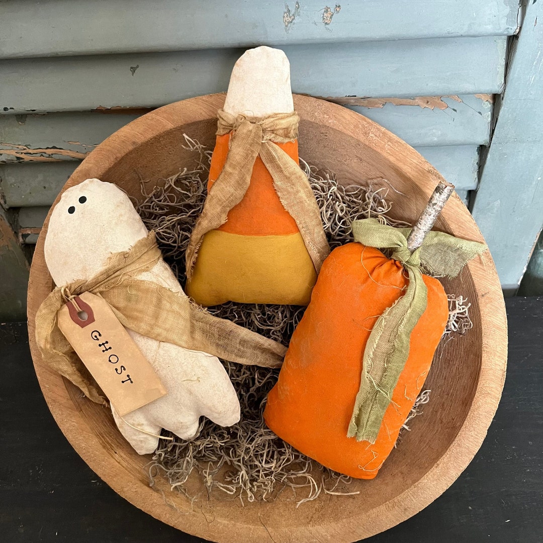 Primitive Halloween Bowl Fillers, Ghost, Pumpkin, Candy Corn Ornies ...