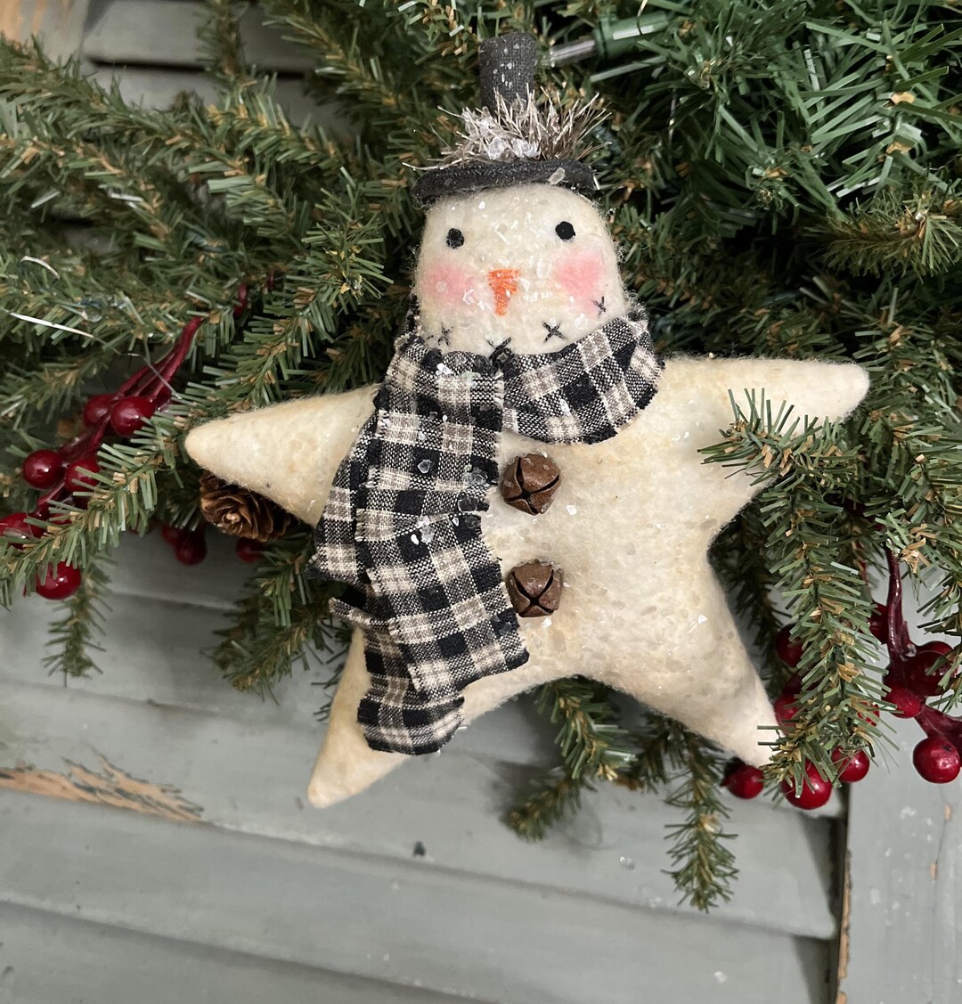 Snowman Christmas Ornament Primitive Star Snowman Ornie Country ...