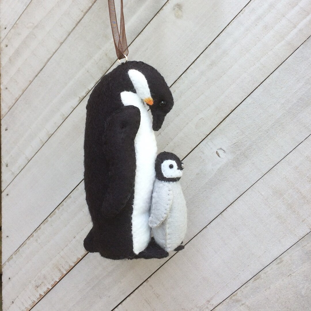 Christmas Ornament Kit DIY, Emperor Penguin and Baby, Felt Embroidery ...