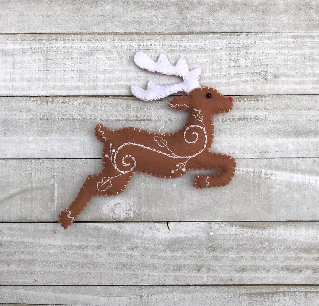 DIY Kit Christmas Gingerbread Reindeer Ornament Wool Felt Embroidery ...