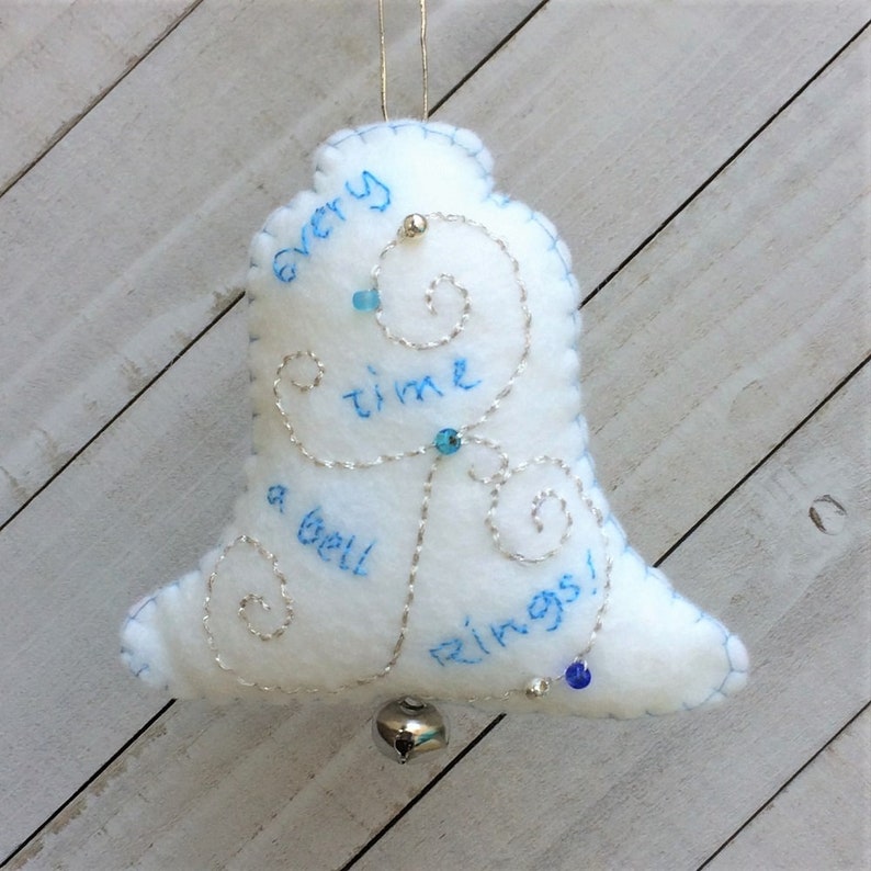 Bell Christmas Ornament Kit DIY, Felt Embroidery Sewing Pattern, Wool ...