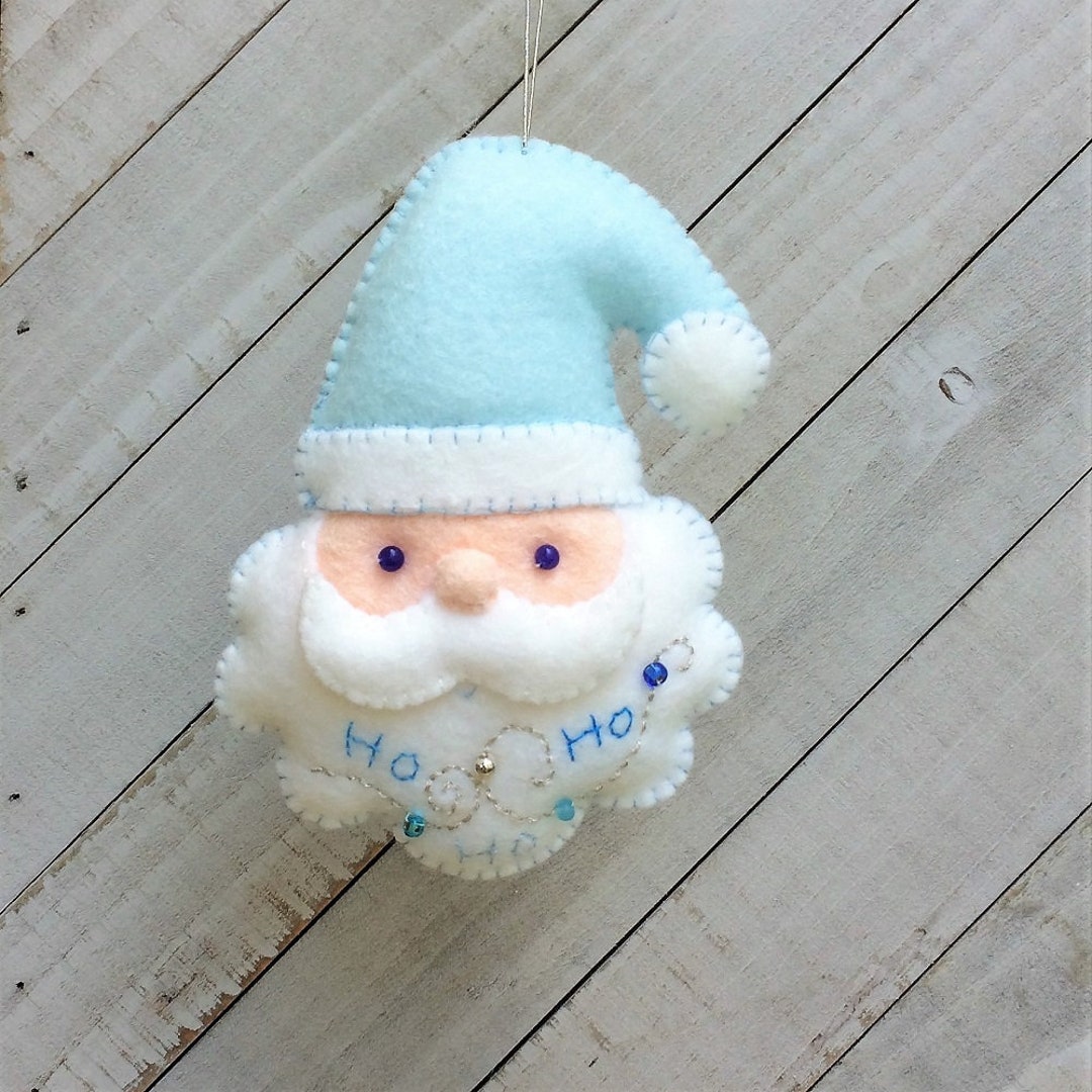 Santa Christmas Ornament Kit DIY, Felt Embroidery Sewing Pattern, Wool ...
