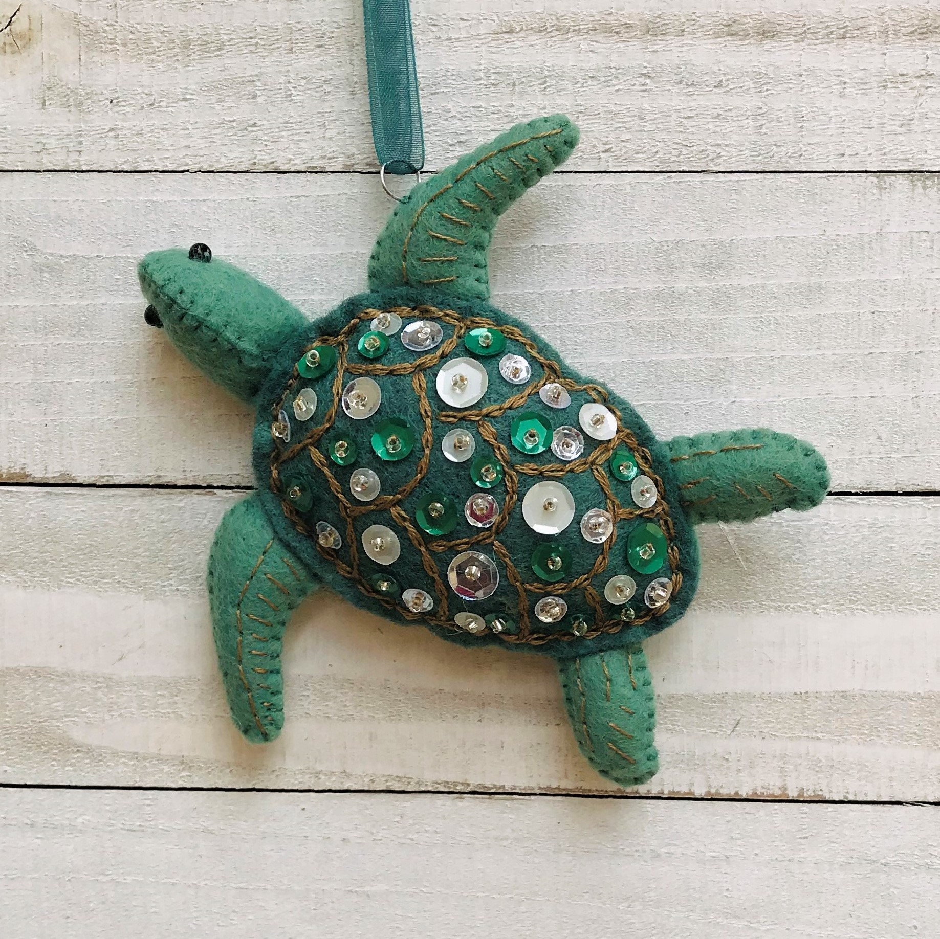 Christmas Ornament Kit Sea Turtle Felt Embroidery Sewing | Etsy