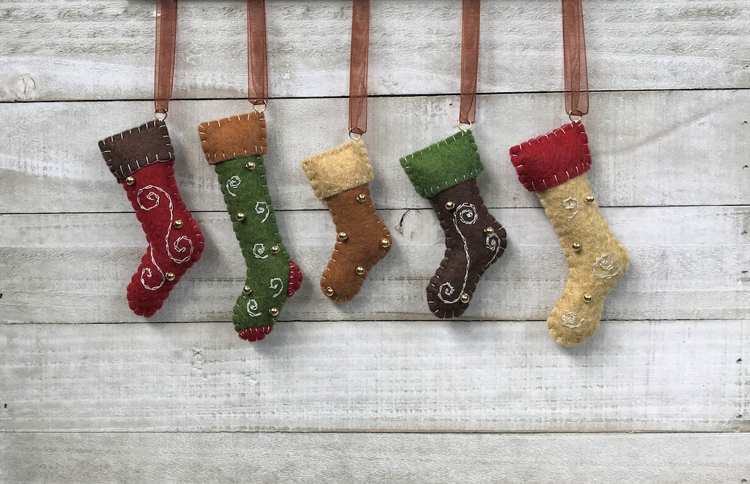 DIY, Christmas Ornament Kit, Makes 5 Mini Stockings, Felt Embroidery ...