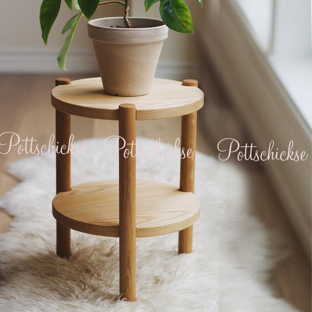 WOODEN SIDE TABLE, Plant Stand Indoor, Small End Table, Aesthetic Solid ...