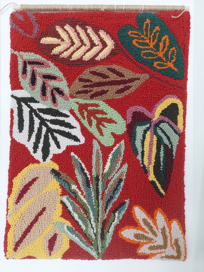 Greens and Red Wall Hanging, Punch Needle Wall Rug - Etsy