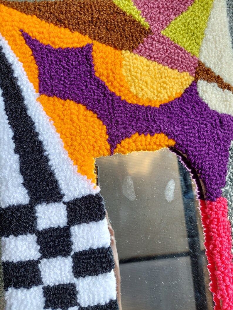 Geometric Art, Punch Needle Mirror, Handmade Tufted Mirror, Multicolor ...