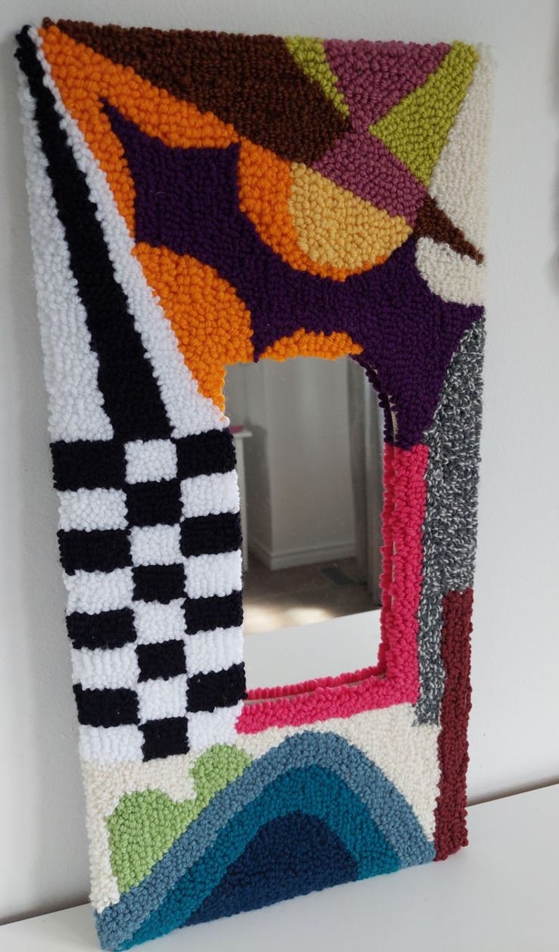 Geometric Art, Punch Needle Mirror, Handmade Tufted Mirror, Multicolor ...