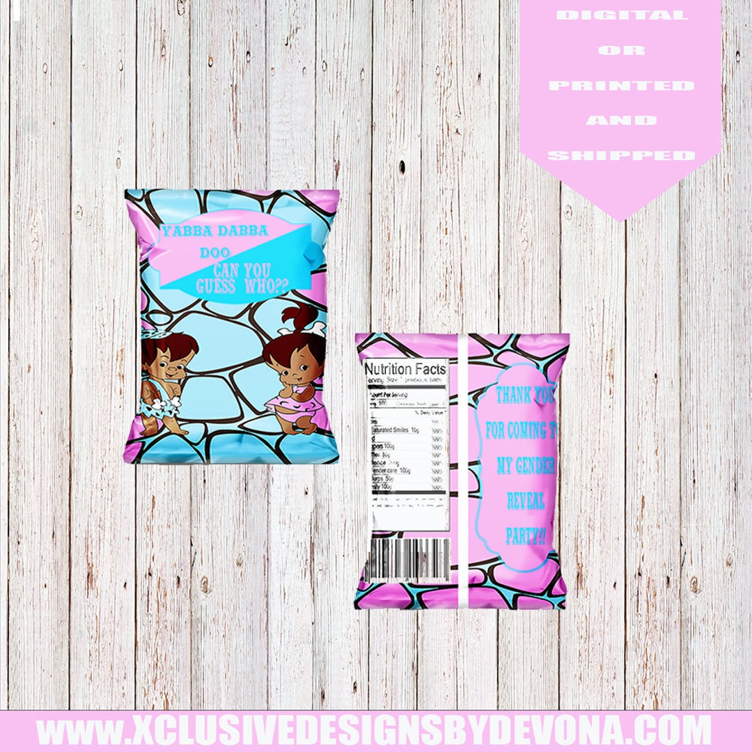 Peebles and Bam Bam Gender Reveal Chip Bags-gender Reveal-pink and Blue ...