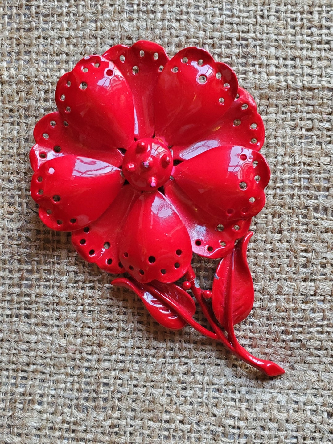 Flower Power Large Vibrant Red Flower Brooch - Etsy