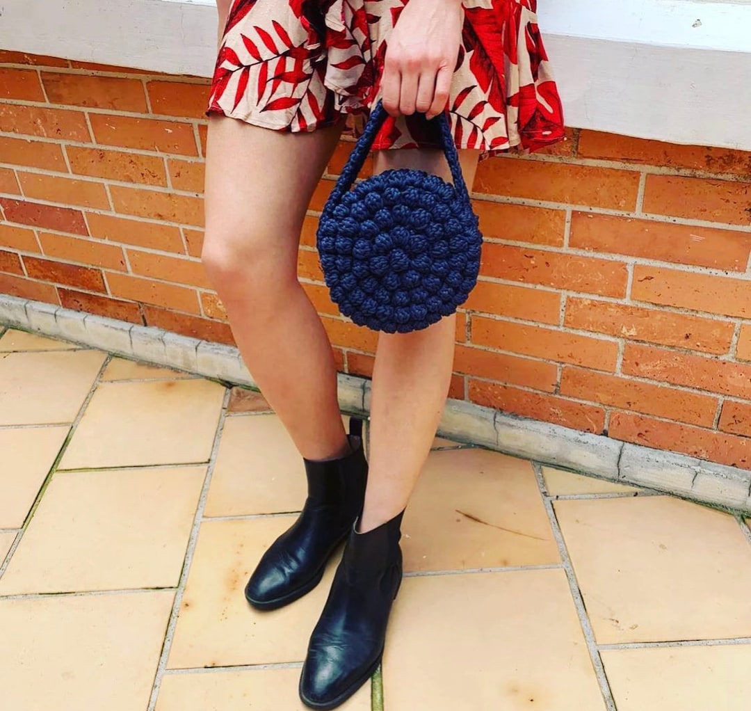 Handmade Dark Blue Crochet Bubble Bag - Summer Style Handbag - Round ...
