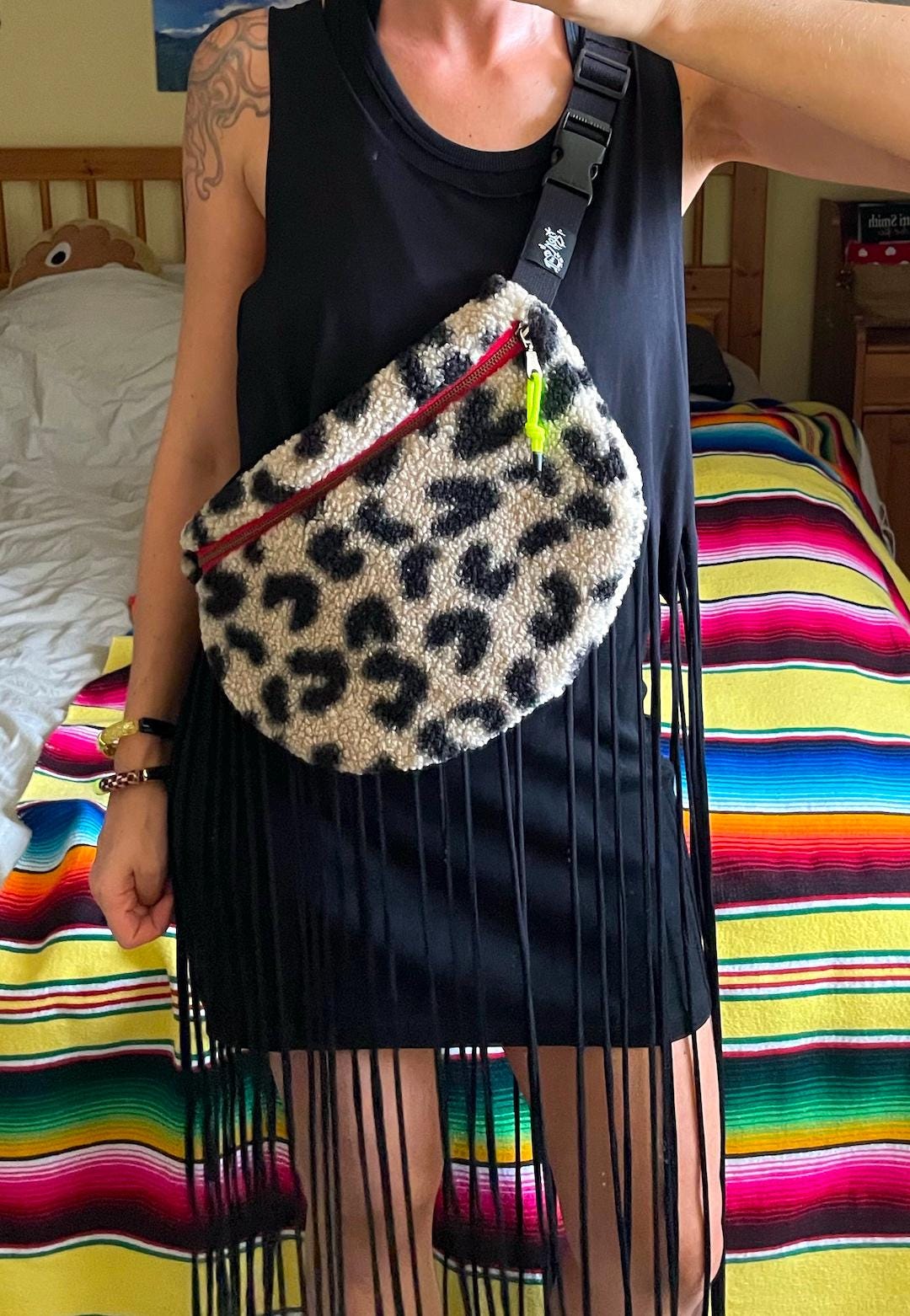 XL Hipbag Leo Teddy-fleece Bag With Inner Lining Crossbody Bag Leopard ...