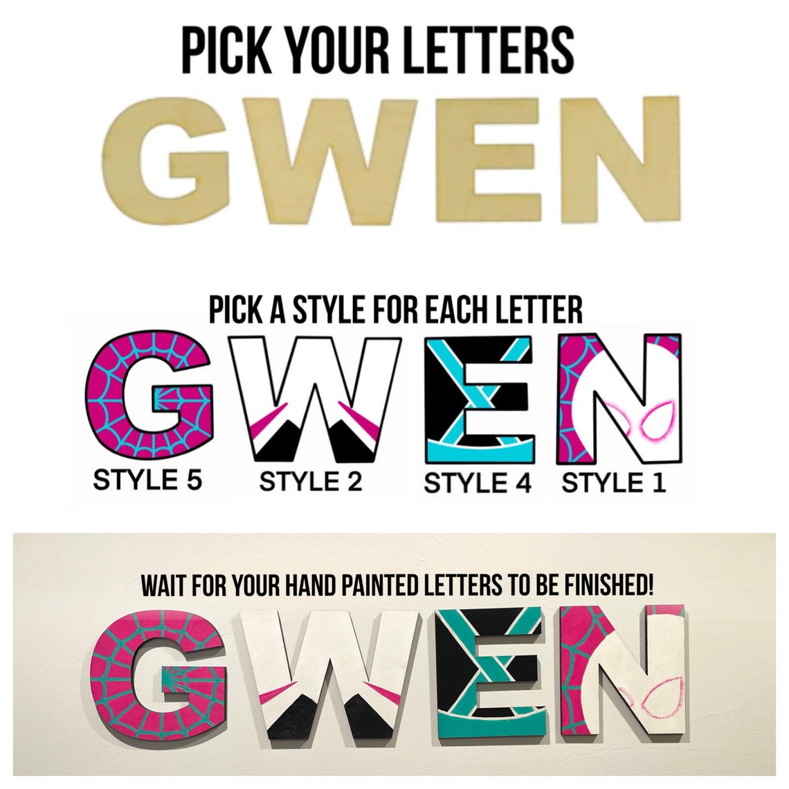 Spider Gwen 6 or 8 Hand Painted Wood Letters | Etsy