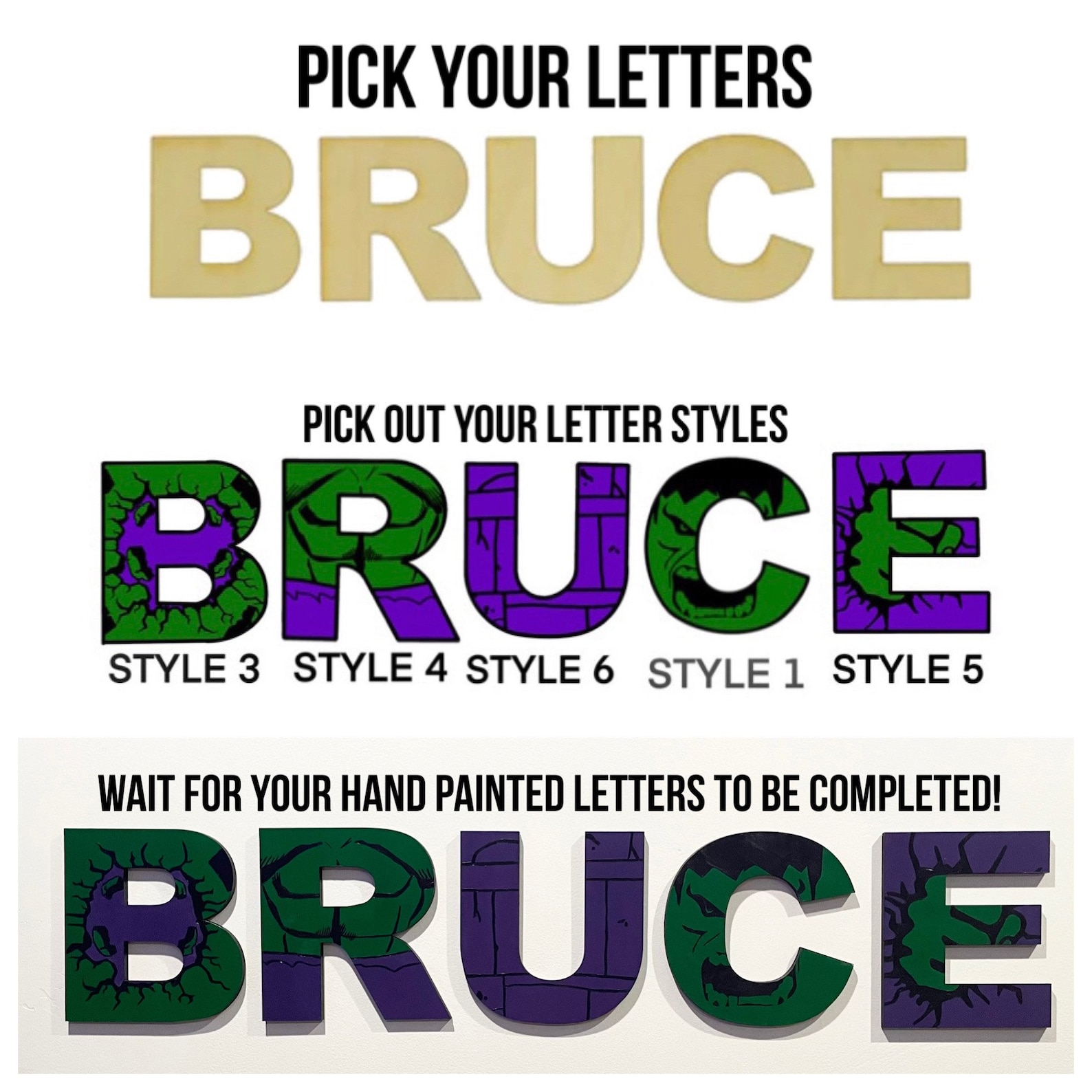 The Incredible Hulk 6 or 8 Hand Painted Wood Letters - Etsy