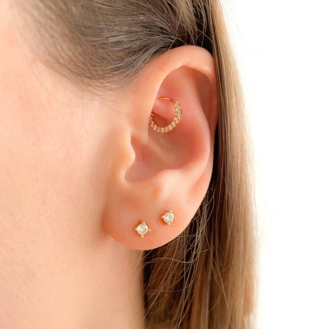 Rook Piercing - Rook Earring - Rook Hoop - Gold Rook - Diamond Rook - CZ Rook - CZ Studded Rook ...