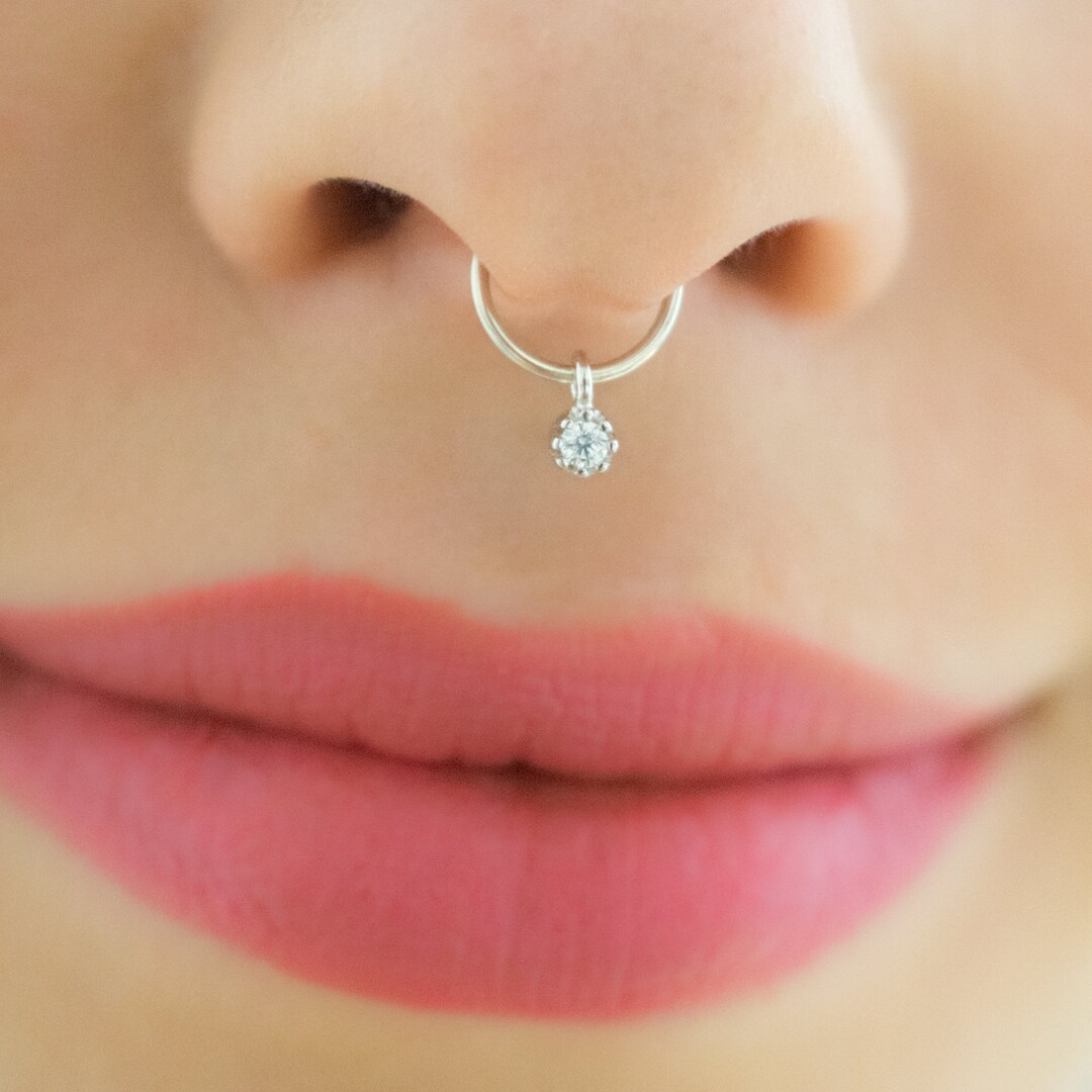Septum Ring Piercing Silver - Diamond Septum Jewelry - Septum Nose Ring ...