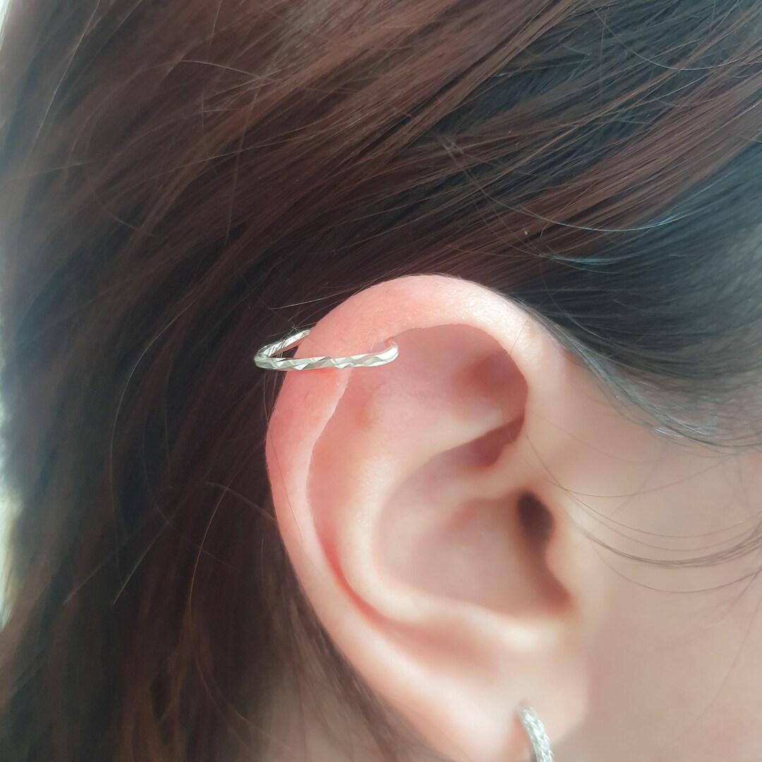 Triangle Helix Hoop Earring Diamond Cut Sterling Silver Silver Helix ...