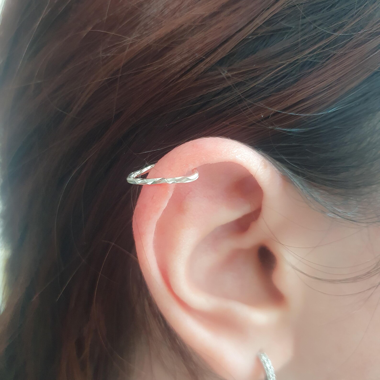 Triangle Helix Hoop Earring Diamond Cut Sterling Silver - Silver Helix ...