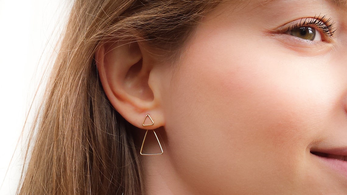 Ear Jacket Earring , Double Triangle Earrings , Minimalist , Triangle ...