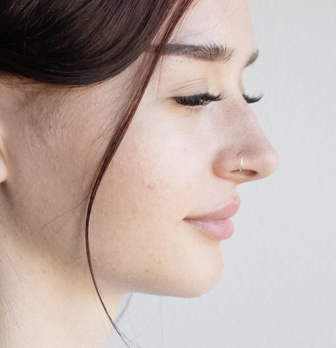 Thin Nose Ring Hoop - Small Nose Piercing 24g - Tiny Nose Ring Sterling ...