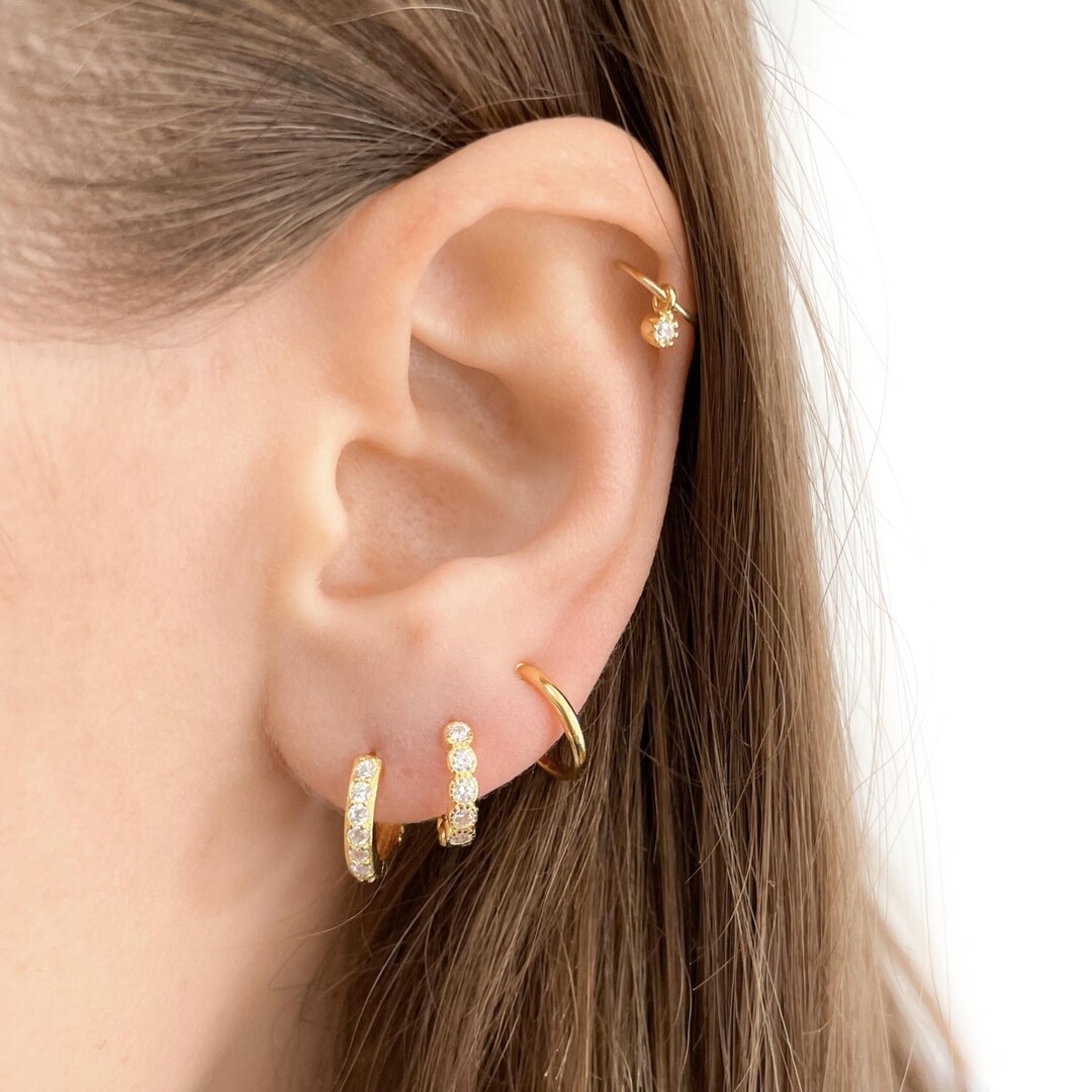 Diamond Helix Piercing Silver ,cartilage Hoop, CZ Dangle Helix Ring ...