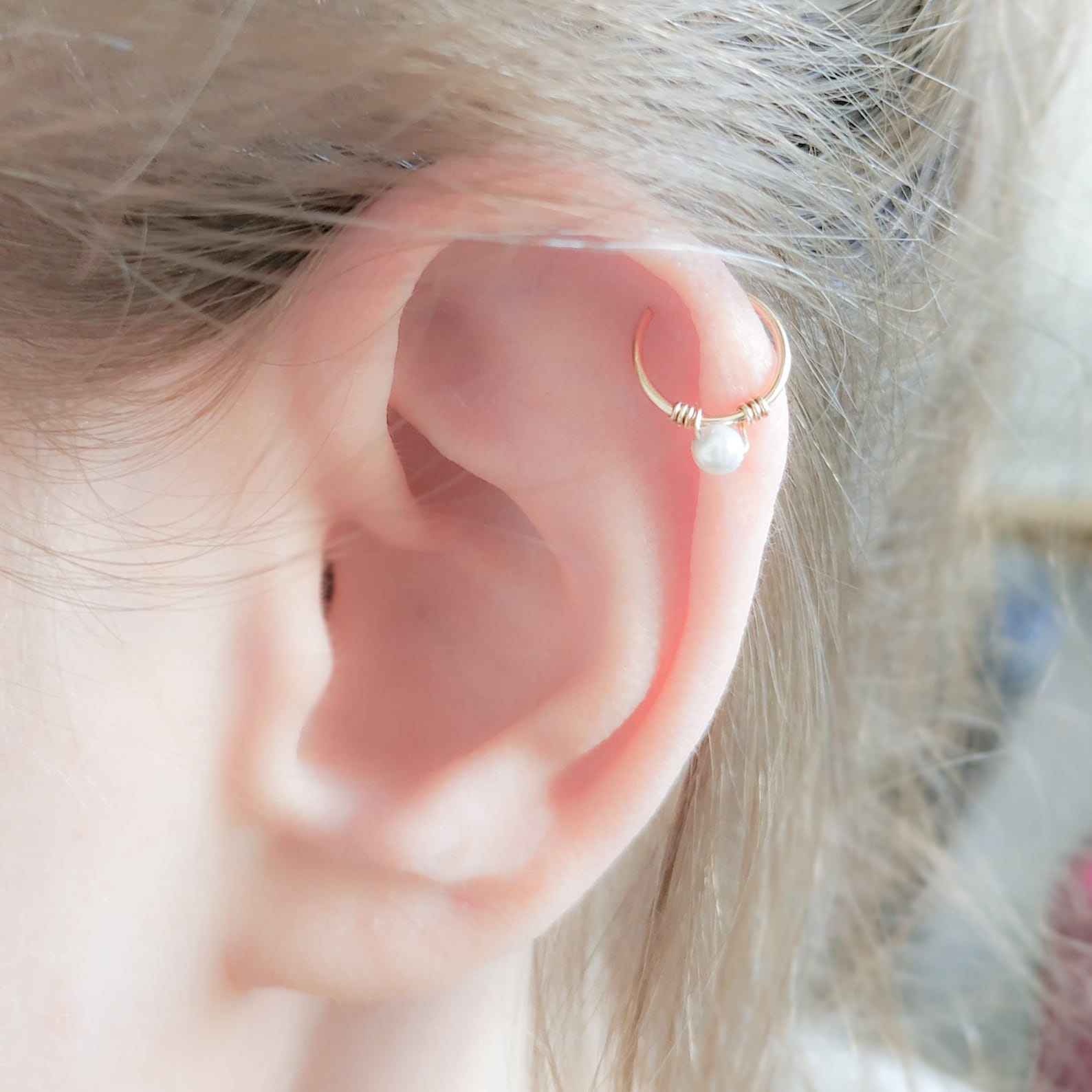 Pearl Helix Piercing - Helix Earring Hoop With Pearl - Pearl Cartilage ...