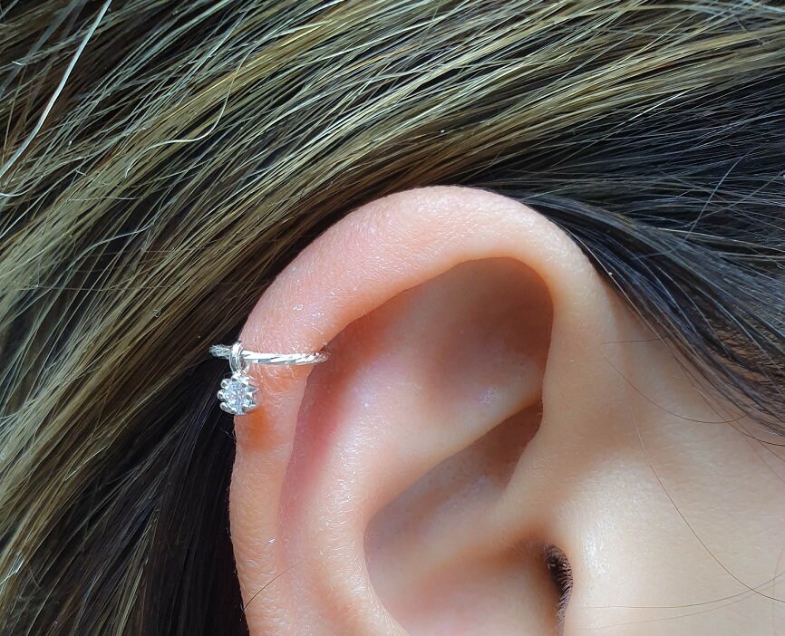 Diamond Helix Piercing Silver diamond Cut Cartilage Hoop CZ - Etsy