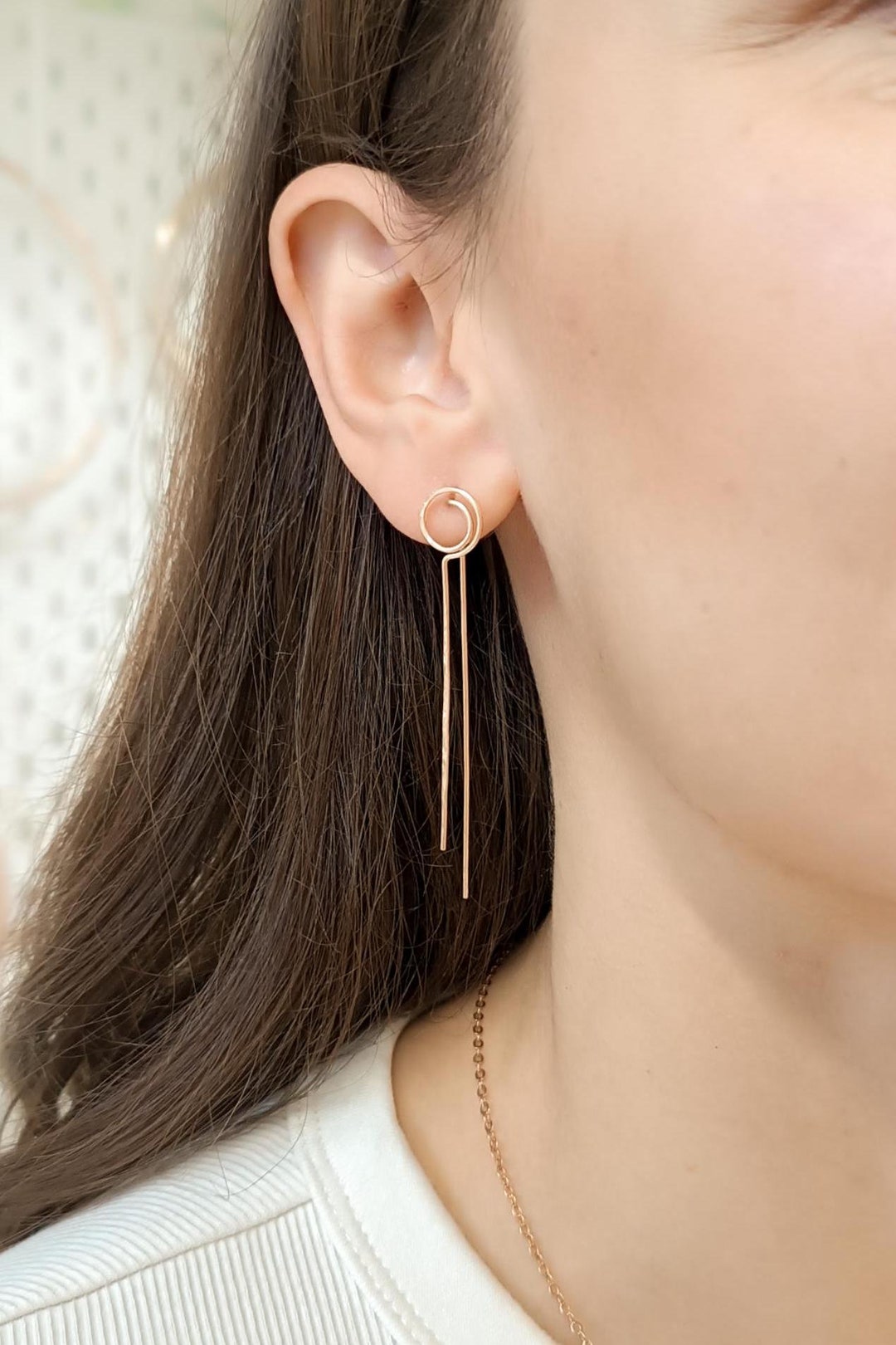 Handmade Modern and Minimalist Circle Threader Earrings in Gold Silver ...