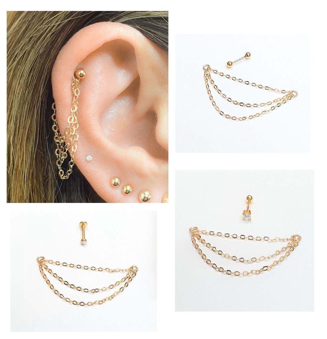 Helix With Earring Chain - Helix Chain - Helix Chain Ear Jacket ...