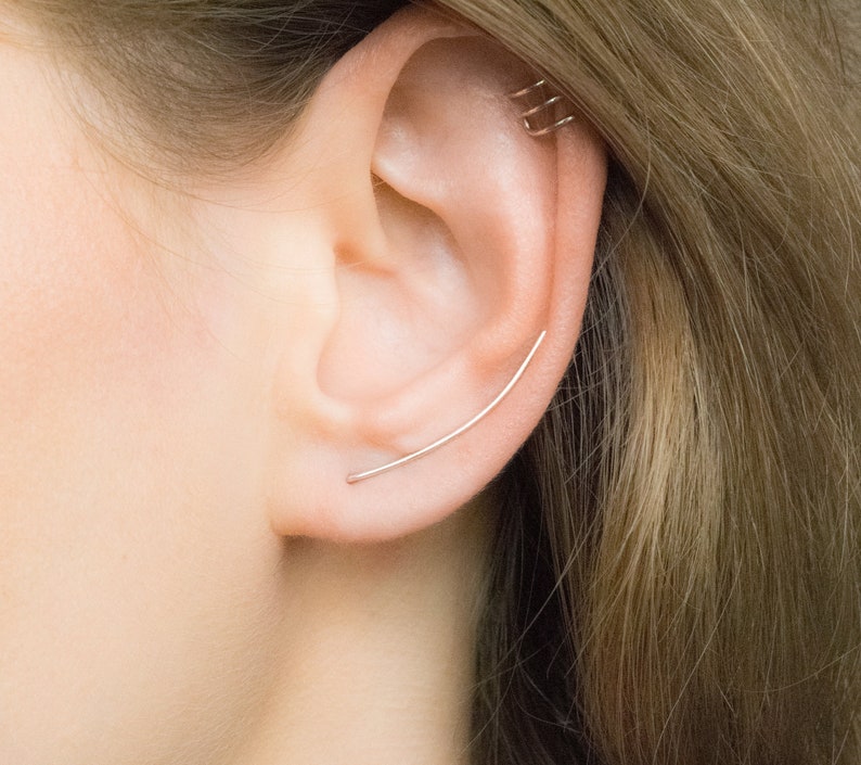 Long Thin Ear Climber Silver Bar Earrings Ear Climber - Etsy