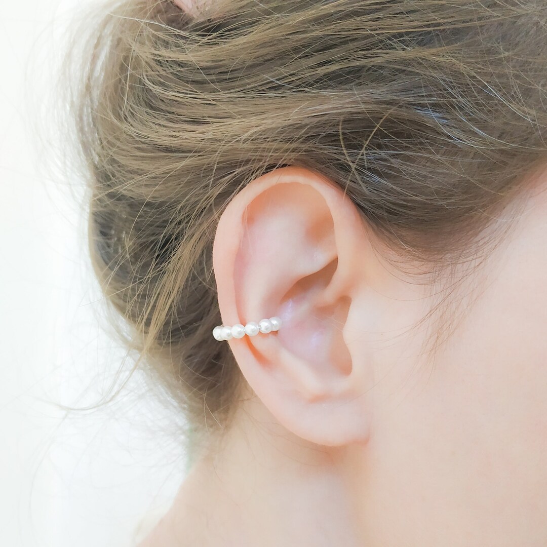 Pearl Ear Cuff - Ear Cuff Earring Pearls - Clip on Cuff - Pearl Earring ...
