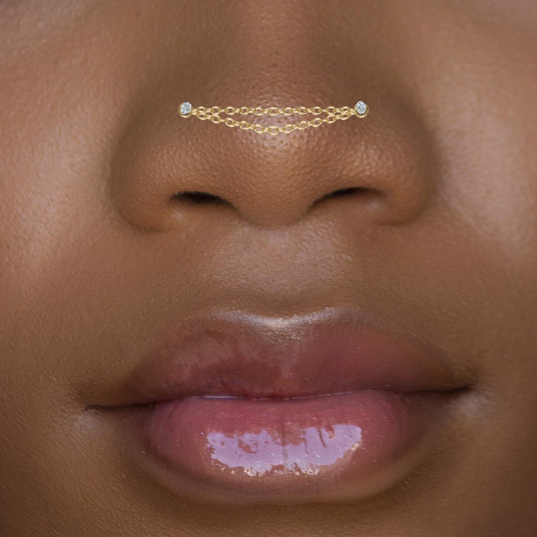 Nose Studs Chain - Piercing Chain - Double Nose Stud Chain - Nasallang ...