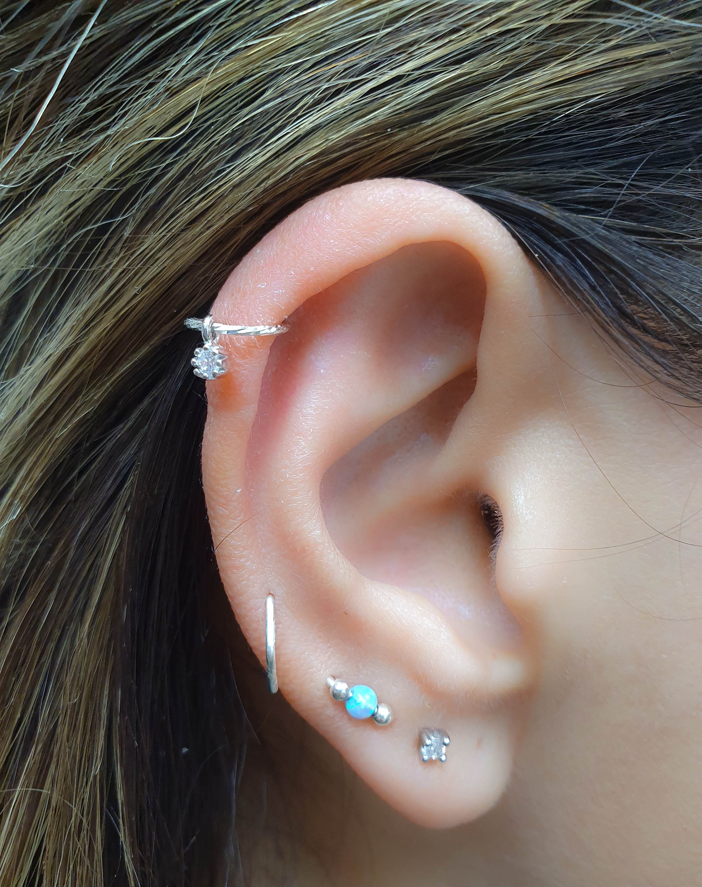 Diamond Helix Piercing Silver diamond Cut Cartilage Hoop CZ - Etsy