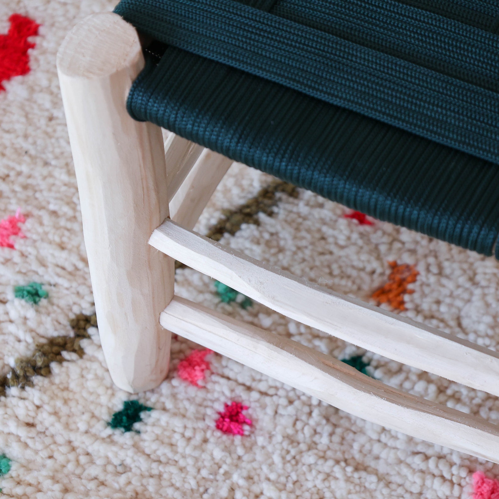 Moroccan Stool in Raw Wood and Dark Green Rope Braiding - Etsy