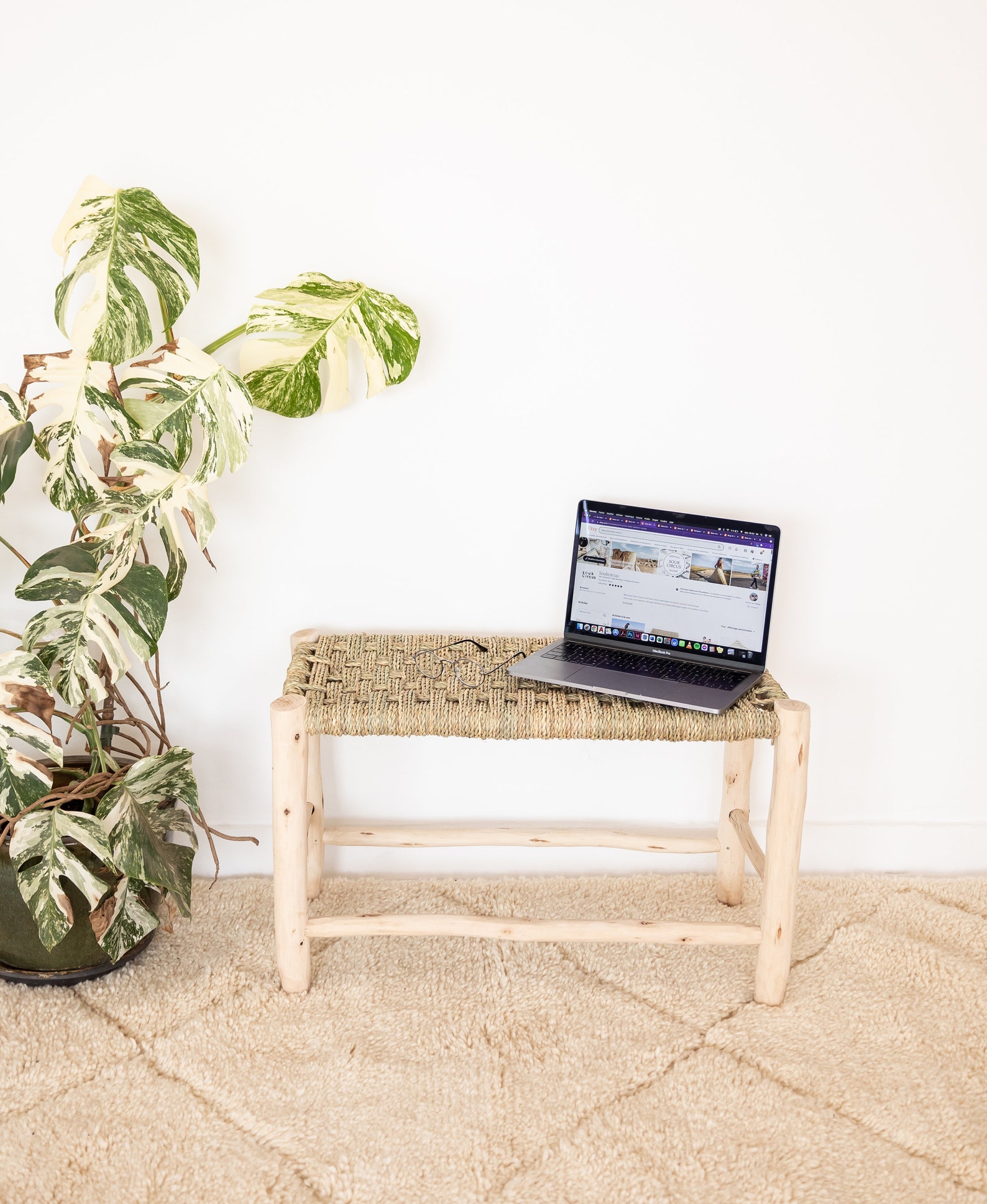 Moroccan Bench in Raw Wood and Natural Braiding 22 28 35 43 - Etsy