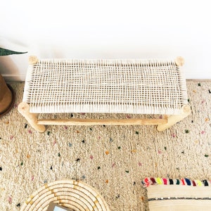 Bench in Raw Wood and Openwork Weaving in Natural Cotton, Handmade ...