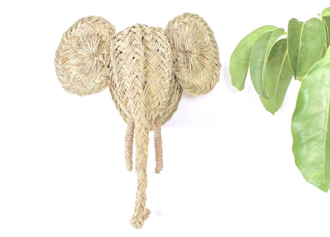 Trophy Elephant Head in Natural Fiber Braided Palm Stems - Etsy